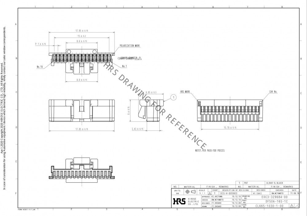 HRS DF50A-16S-1C technical drawing preview