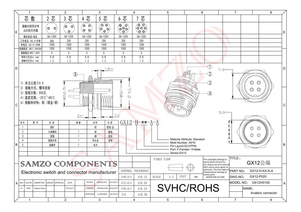 SAMZO GX12 connector drawing page 2