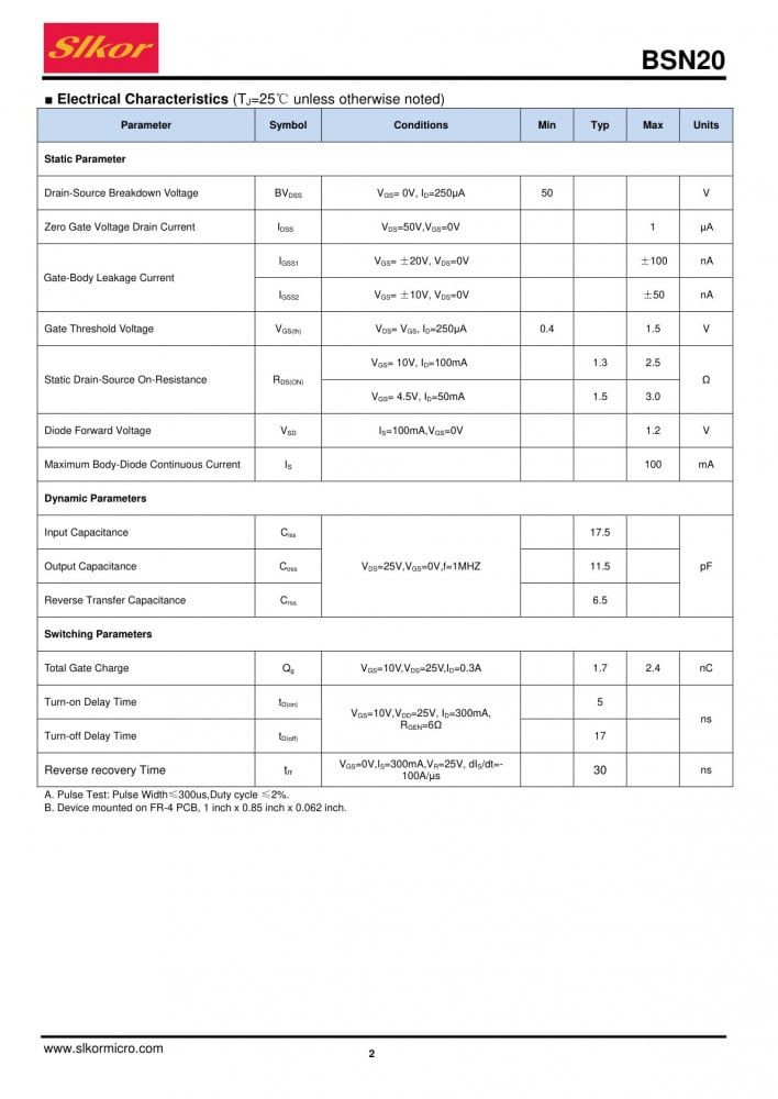 BSN20 datasheet page 2
