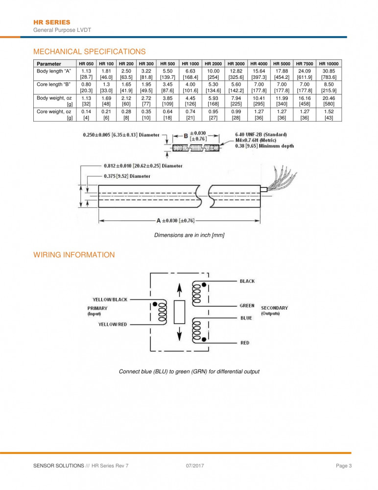 TE Connectivity HR Series LVDT document page 3