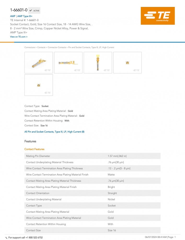 TE Connectivity 1-66601-0 document page 1