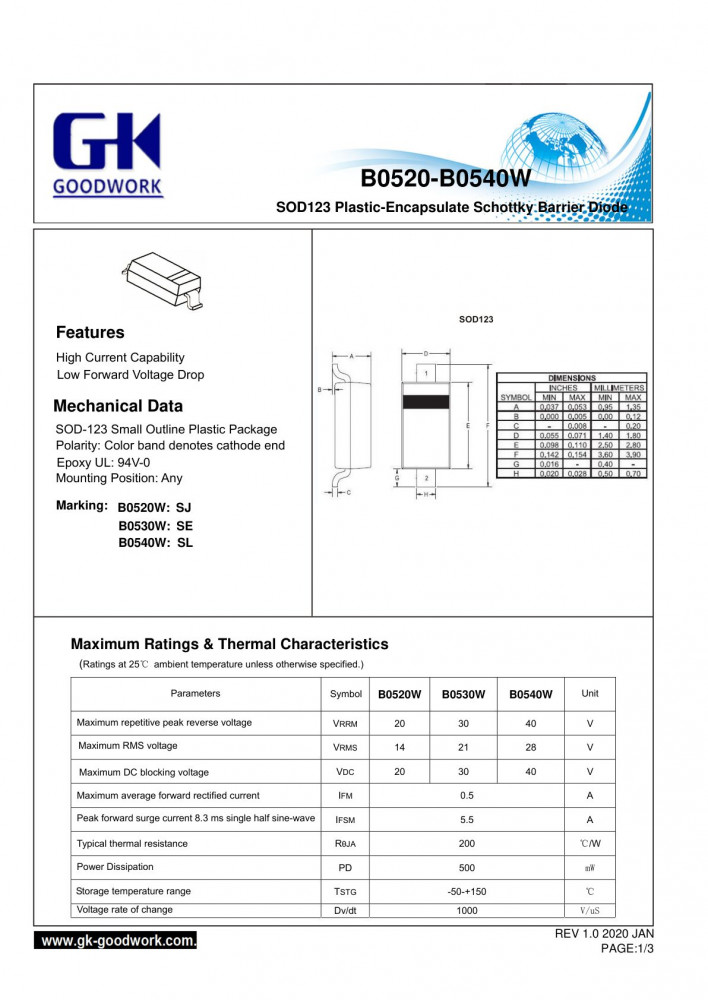 GOODWORK B0530W datasheet page 1