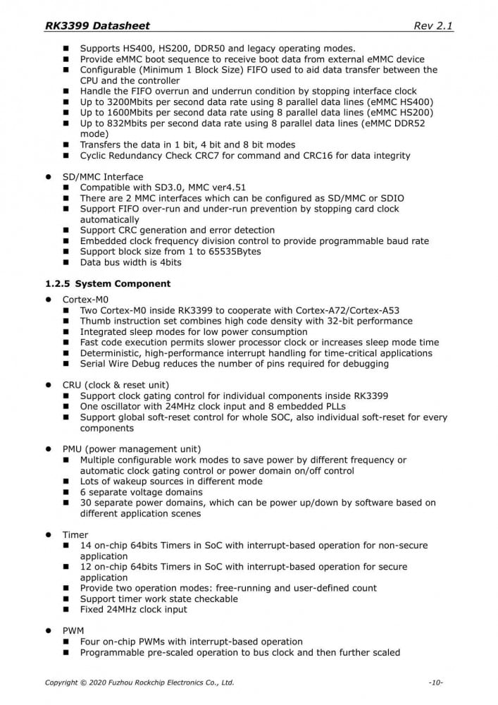 RK3399 datasheet page 10