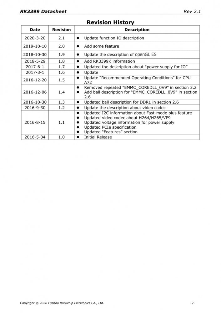 RK3399 datasheet page 2