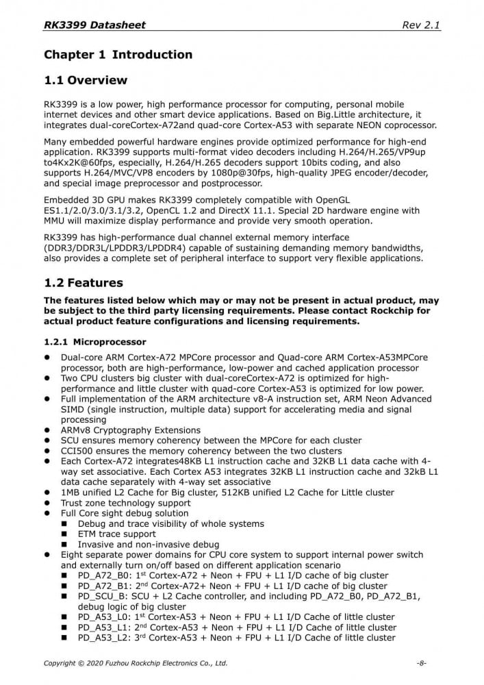 RK3399 datasheet page 8