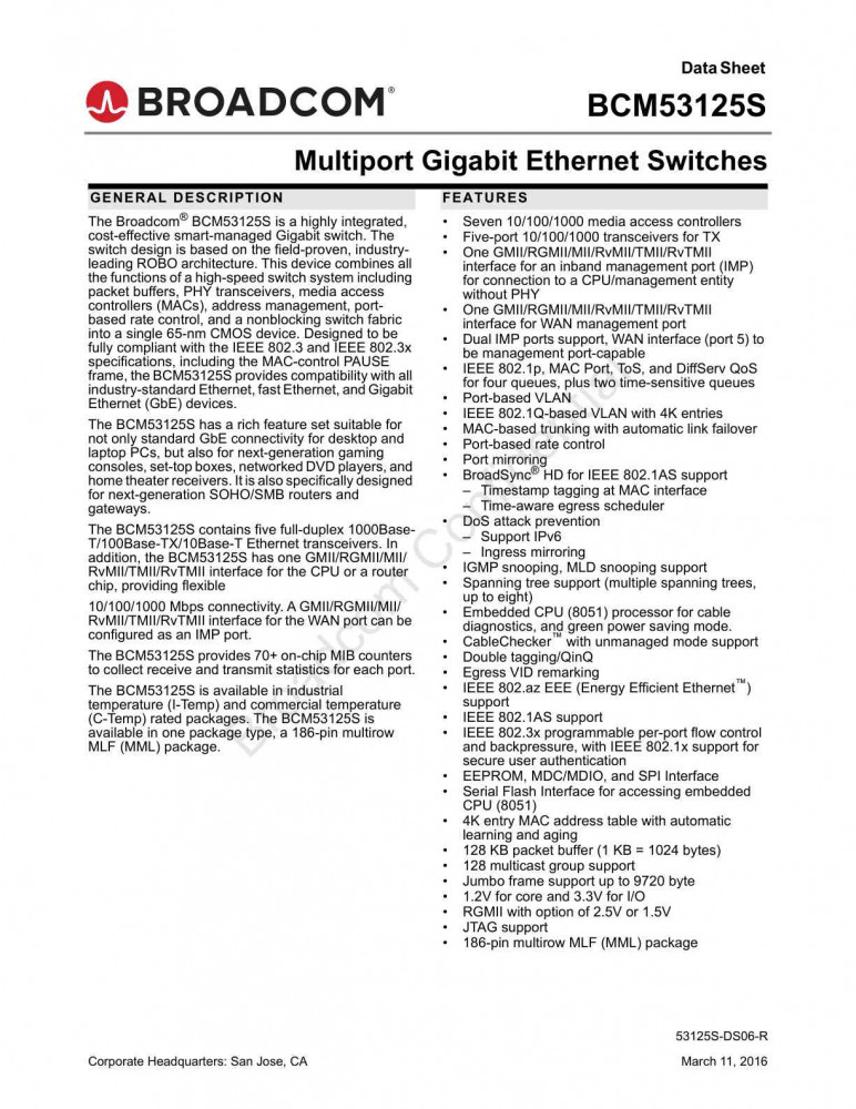 BCM53125S datasheet page 1