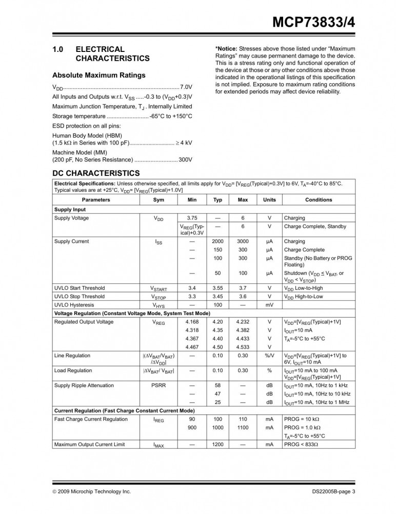 MCP73833T-AMI/MF datasheet page 3