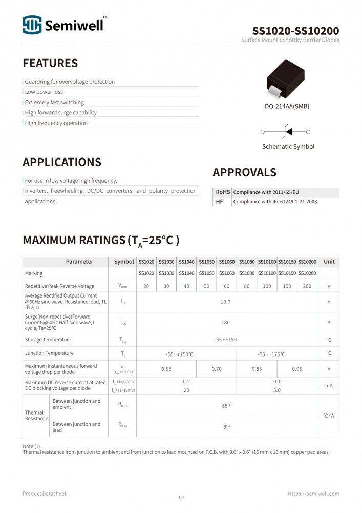 SS1060 datasheet page 1