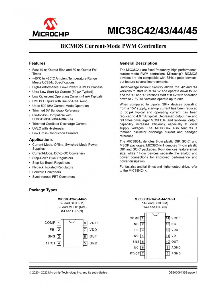 MIC38C45 technical document page 1