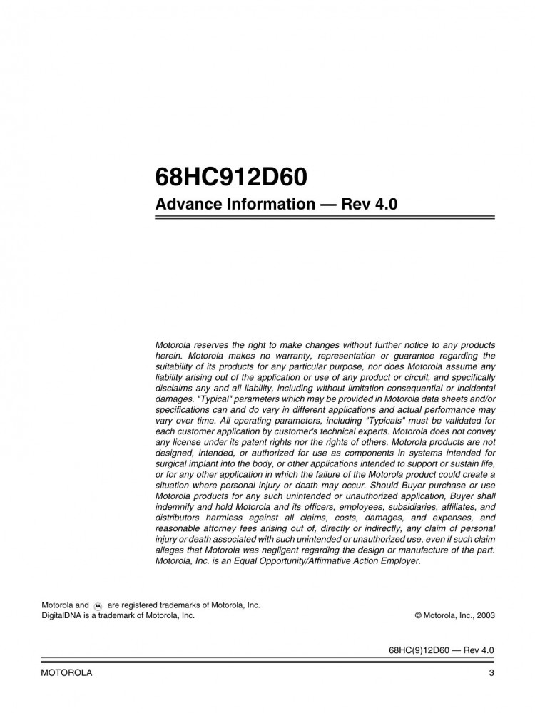 MC912D60PCPV datasheet page 3