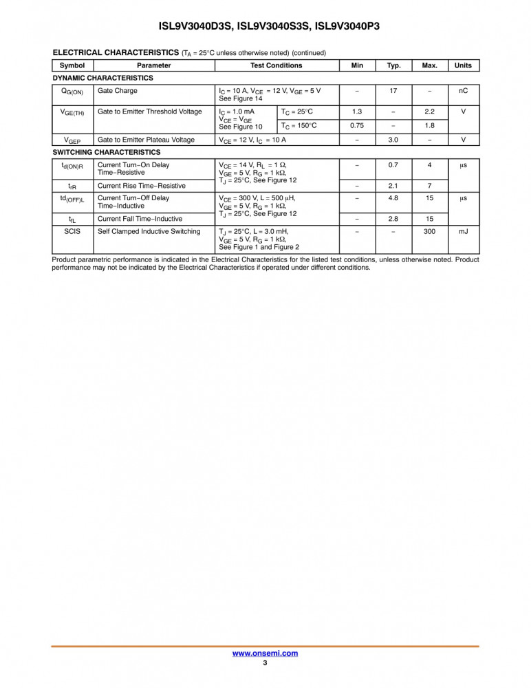 ISL9V3040P3 datasheet page 3