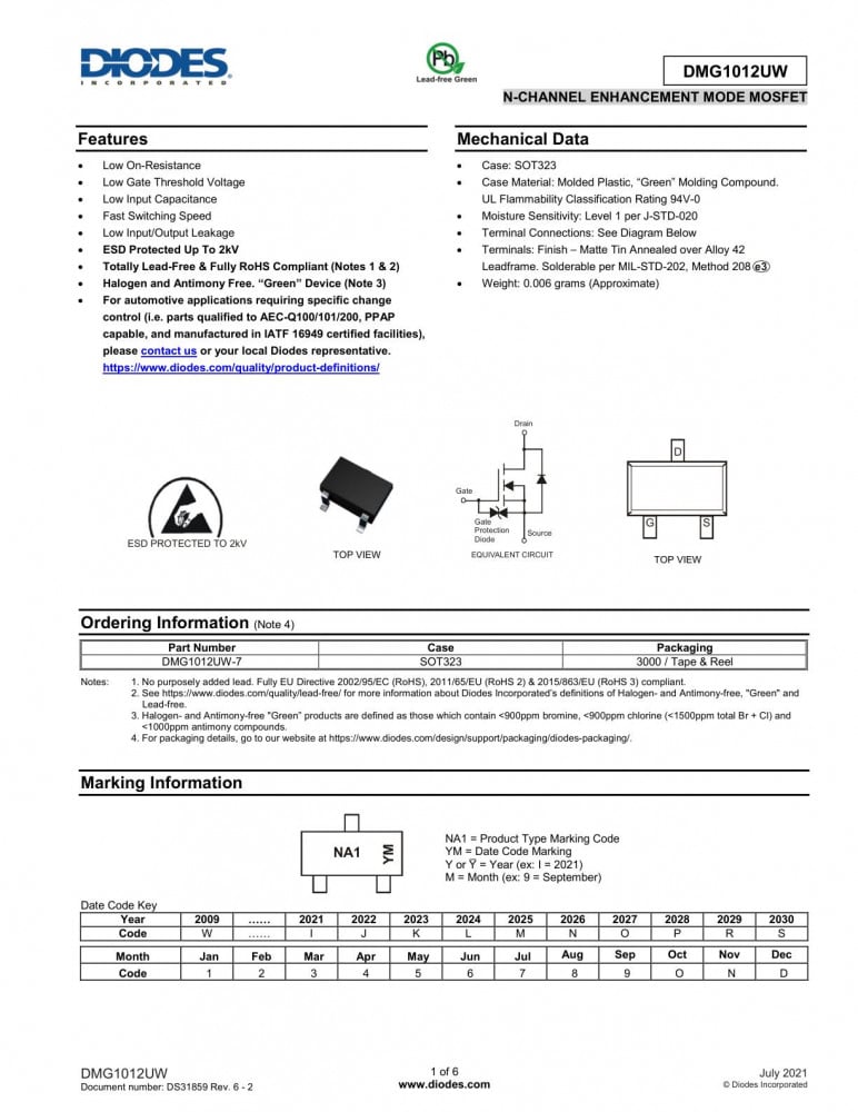 DMG1012UW-7 datasheet page 1