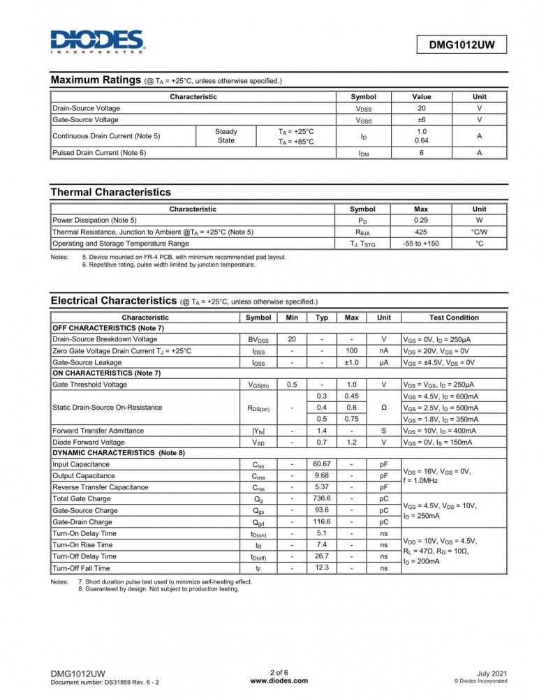 DMG1012UW-7 datasheet page 2