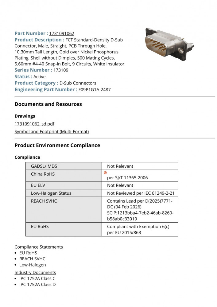MOLEX 1731091062 product drawing preview, page 1