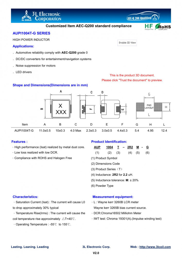 AUPI1004T-G technical document page 1