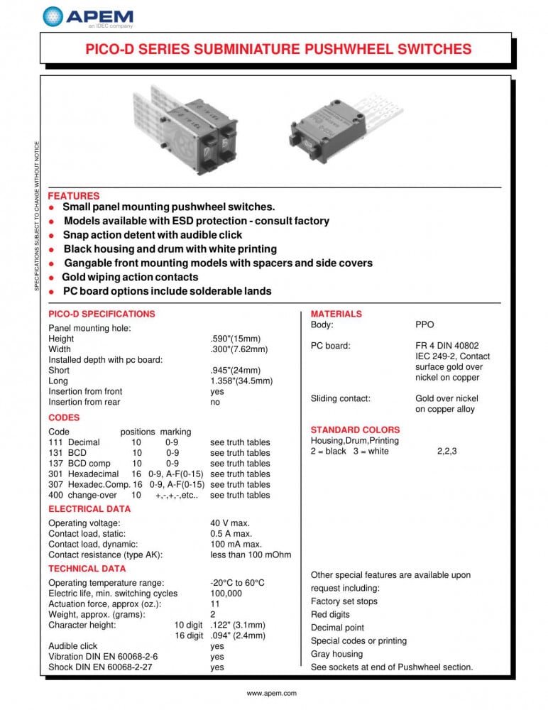 APEM PICO-D product page
