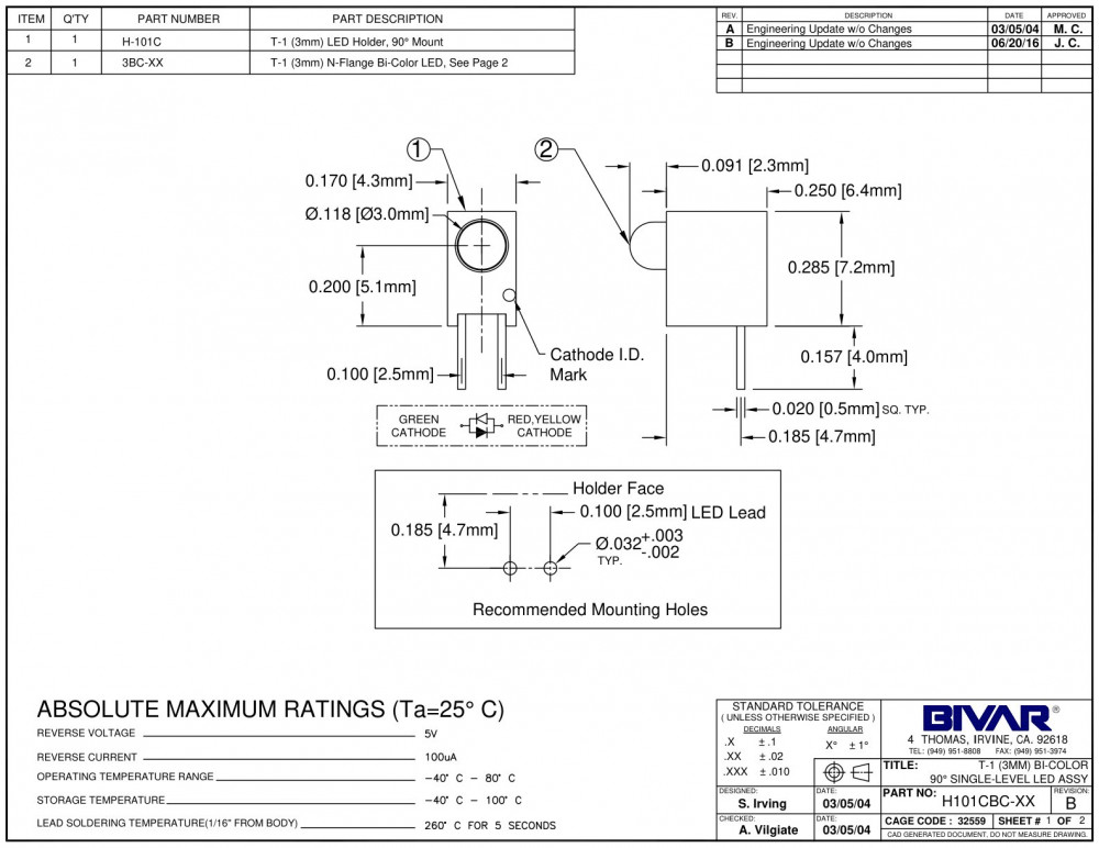 BIVAR H101CBC technical drawing page 1