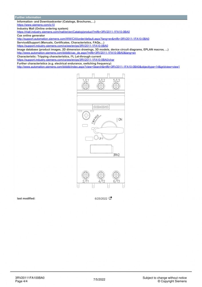 SIEMENS 3RV20111FA100BA0 datasheet page 4