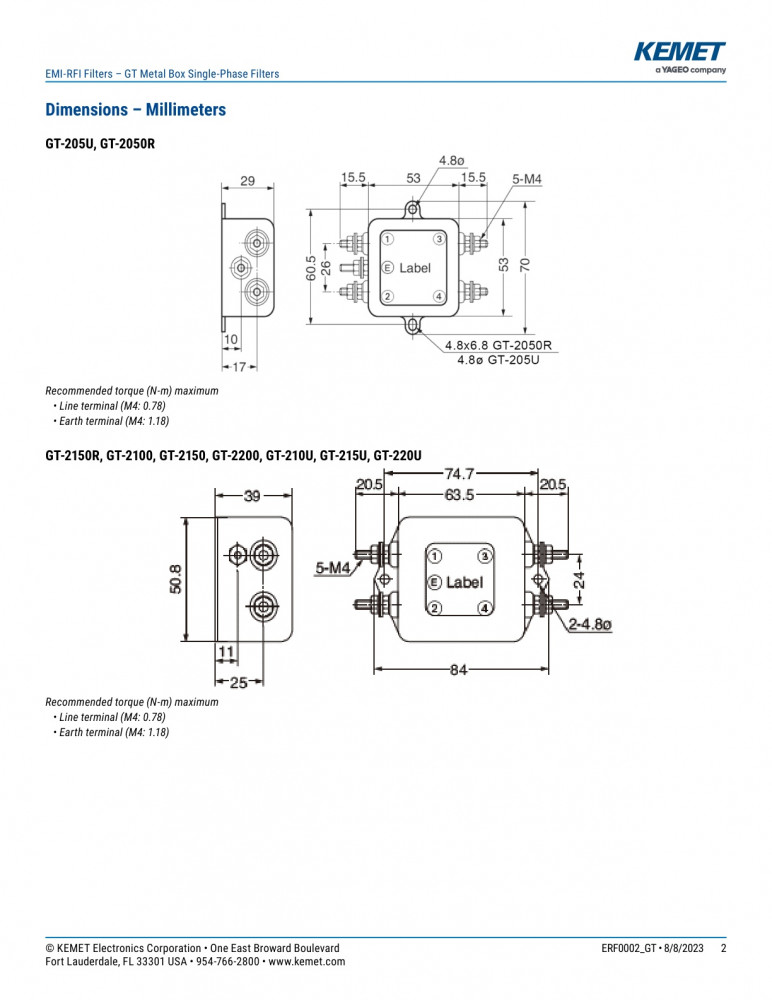KEMET GT series datasheet page 2