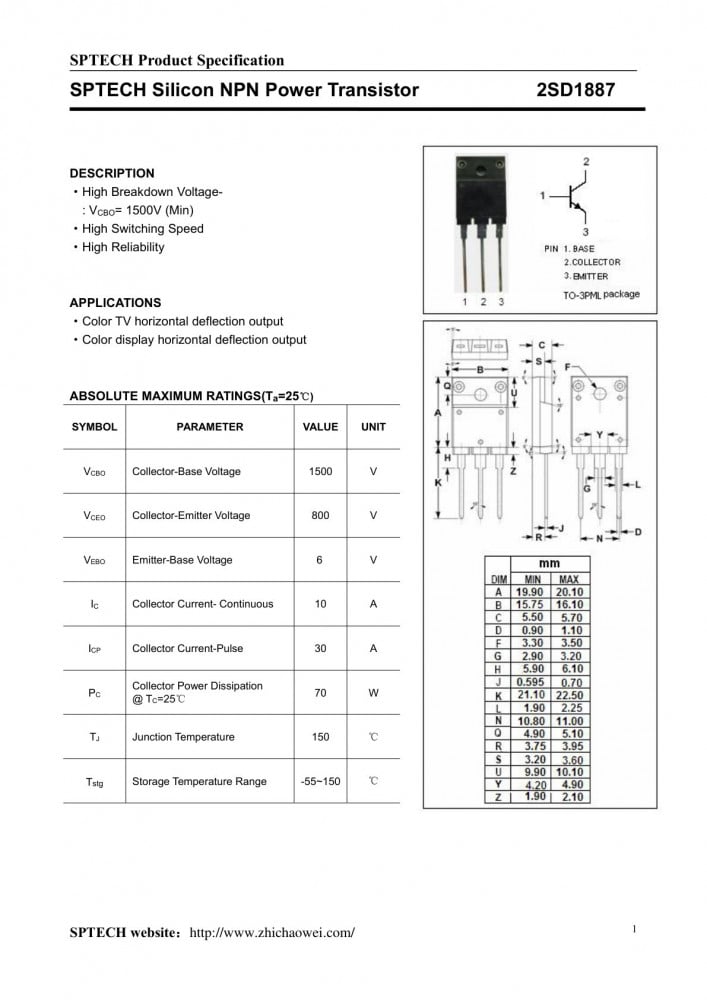 2SD1887 datasheet page 1
