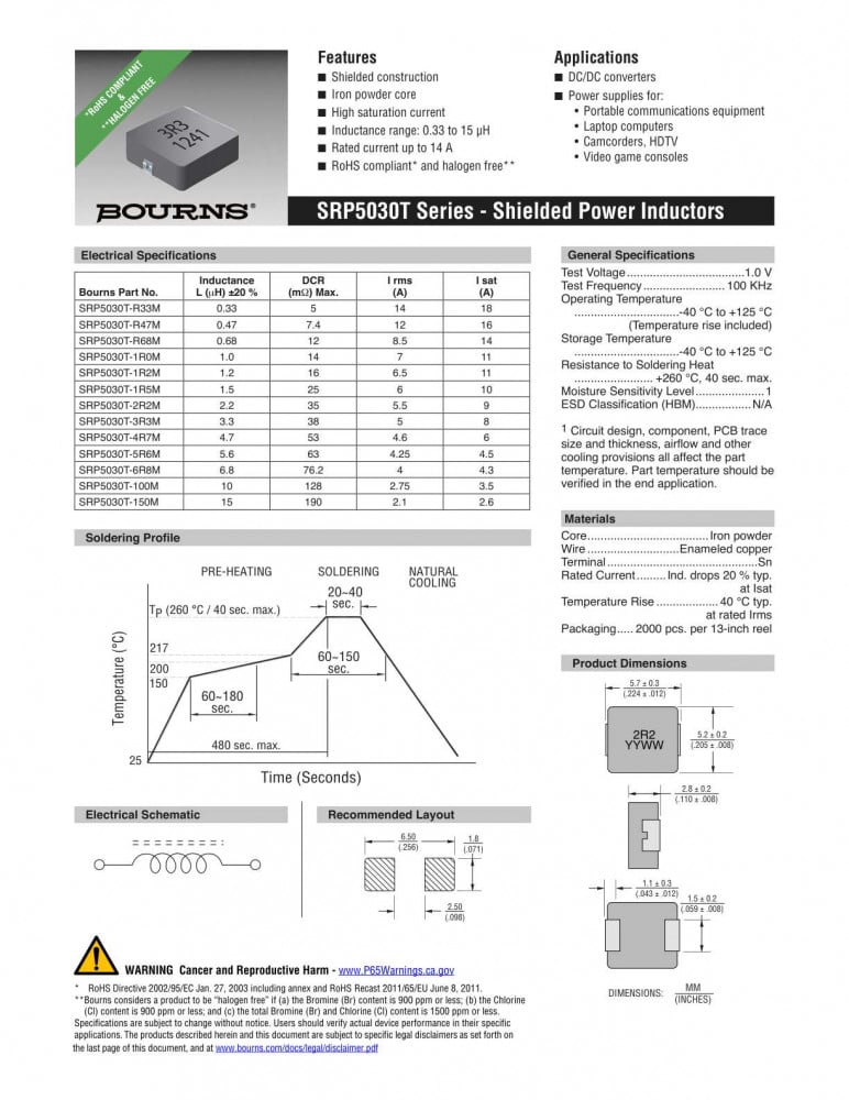 BOURNS SRP5030T datasheet page 1
