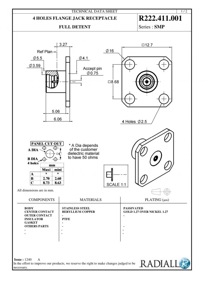 Radiall R222411001 technical document, page 1