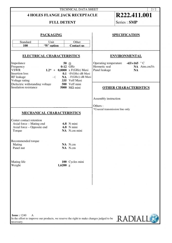 Radiall R222411001 technical document, page 2