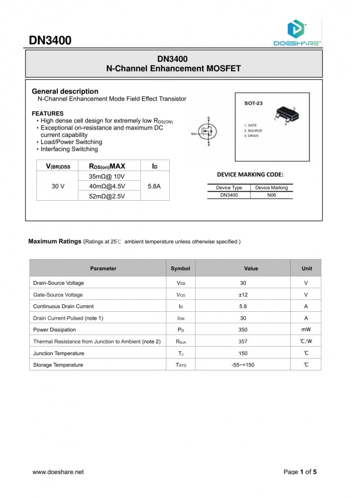 DN3400 datasheet page 1
