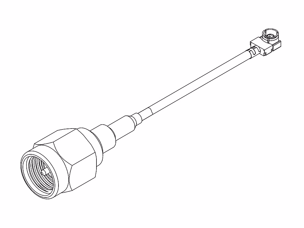MMCX Right-Angle Plug to MMCX Straight Plug on 1.13mm Cable, 580.90mm Length, 50 Ohms