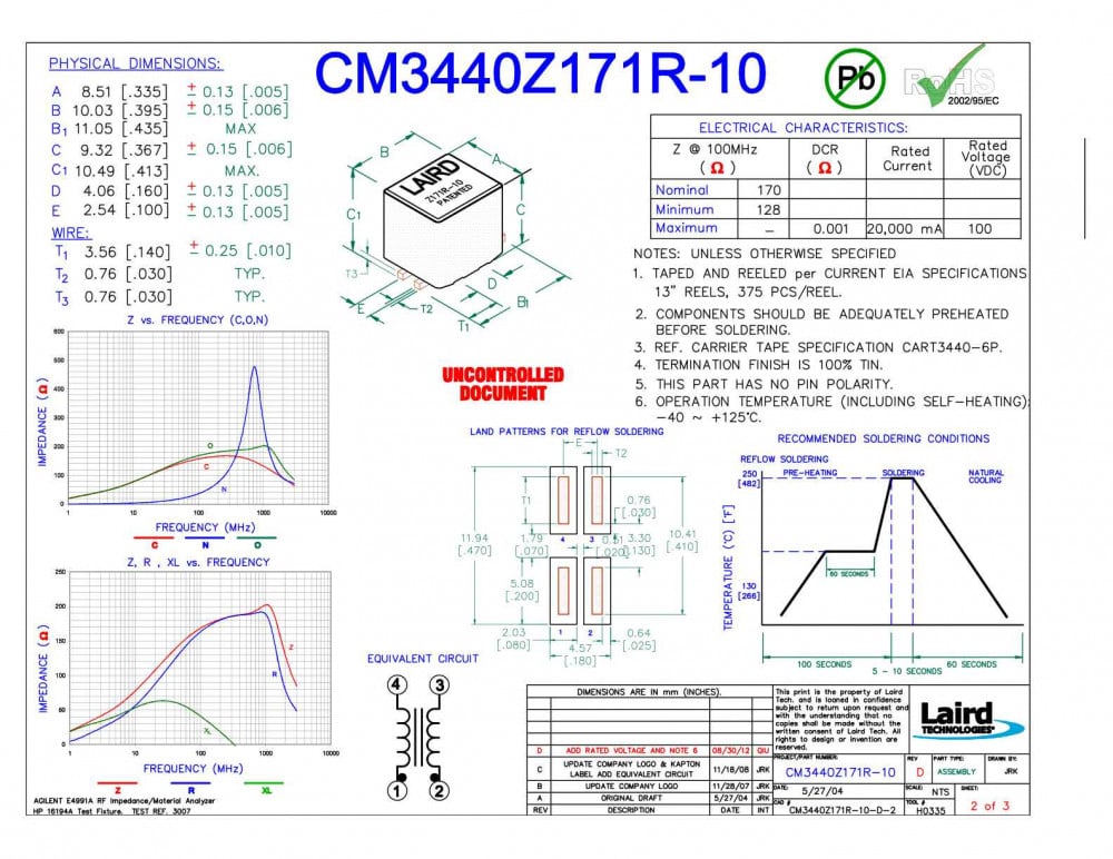 Laird CM3440Z171R-10 technical drawing page 1