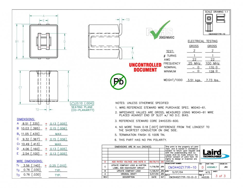 Laird CM3440Z171R-10 technical drawing page 2