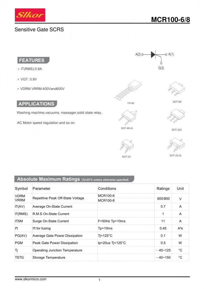 MCR100-6 datasheet page 1