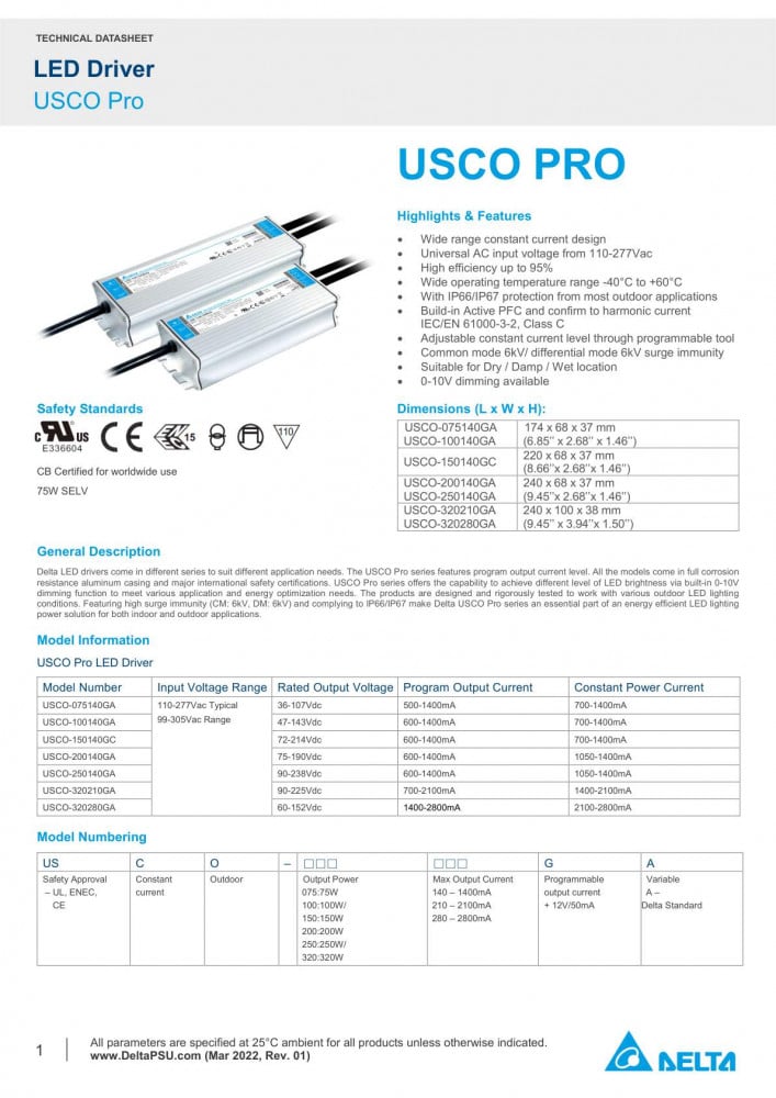 DELTA USCO Pro datasheet page 1