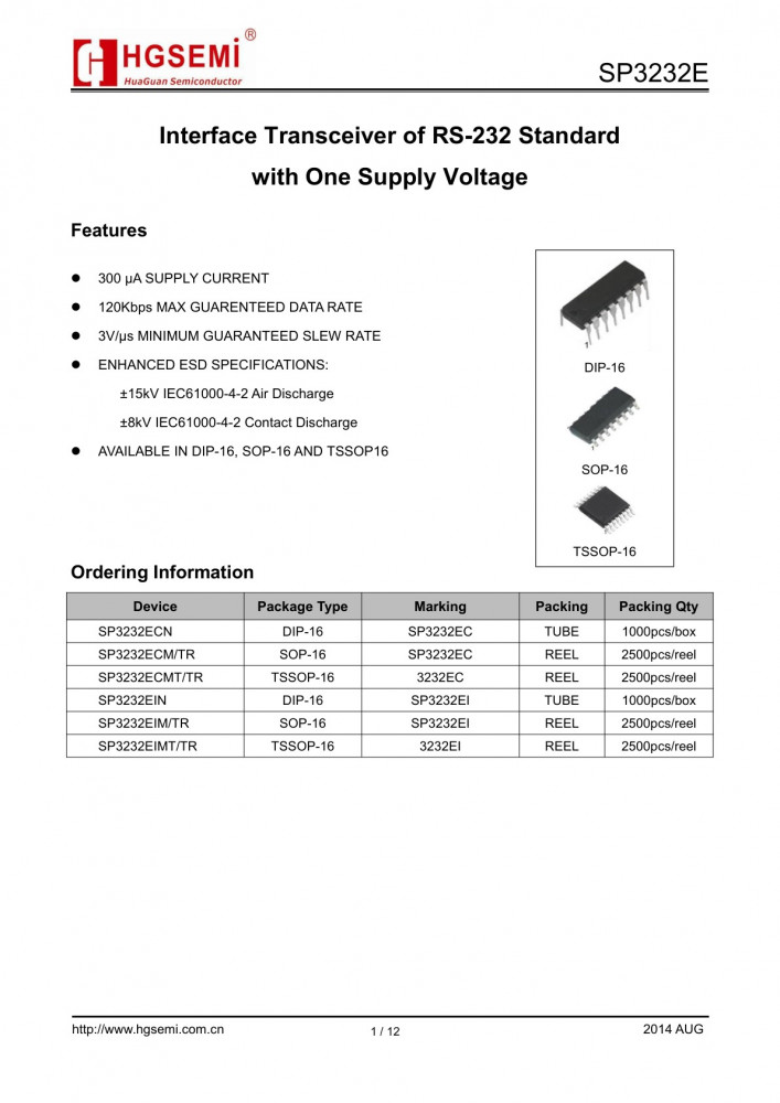 SP3232E datasheet page 1