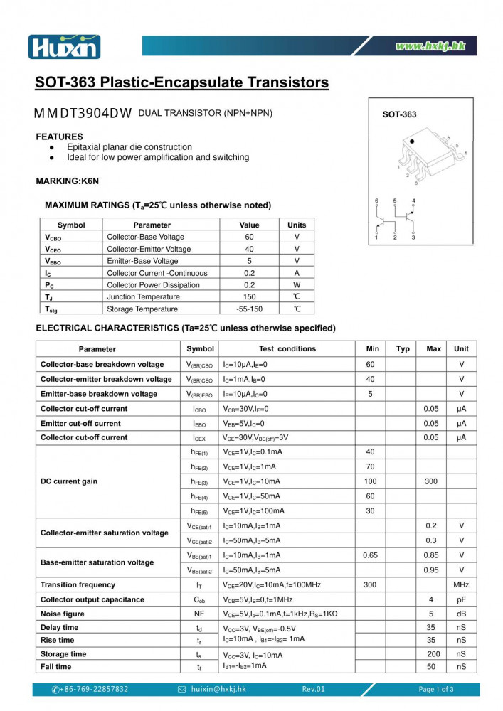 MMDT3904DW datasheet page 1