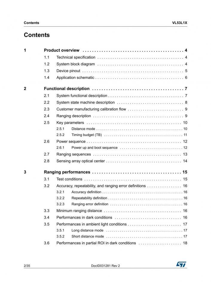 VL53L1CXV0FY/1 datasheet page 2