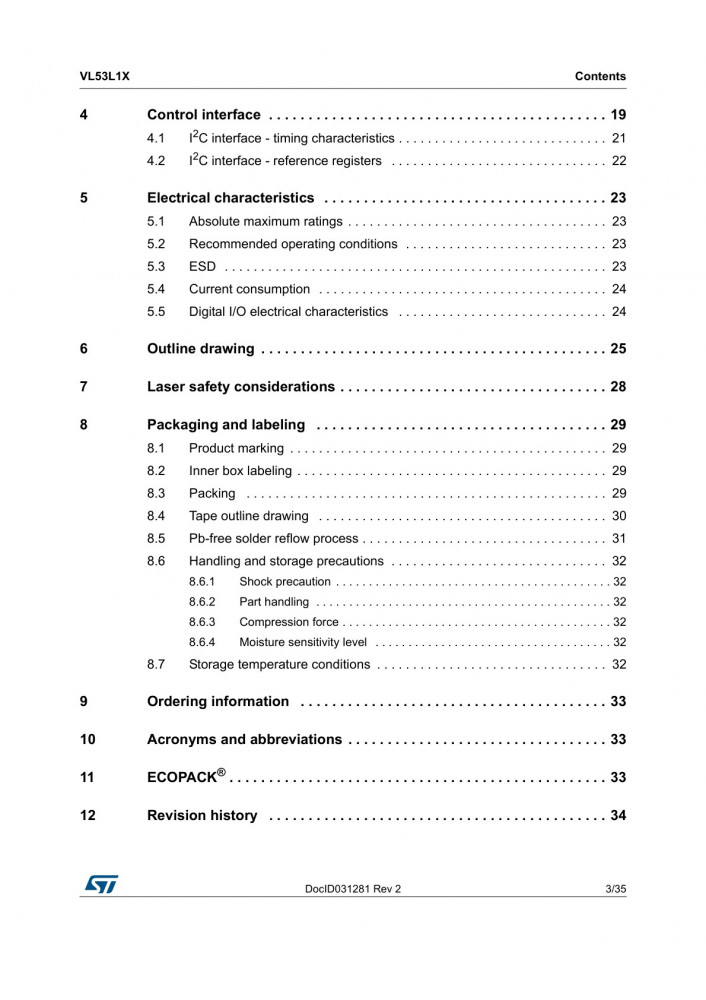 VL53L1CXV0FY/1 datasheet page 3