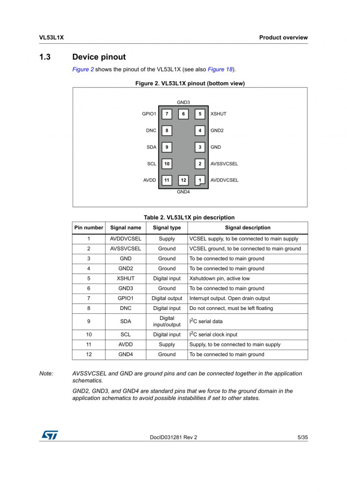 VL53L1CXV0FY/1 datasheet page 5