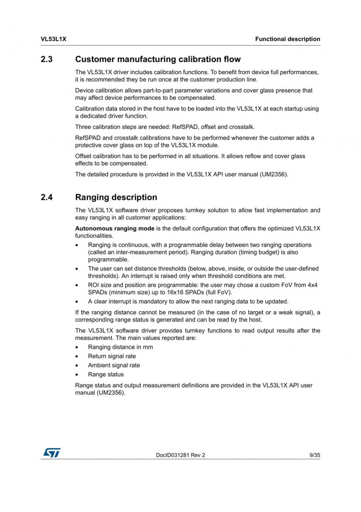 VL53L1CXV0FY/1 datasheet page 9