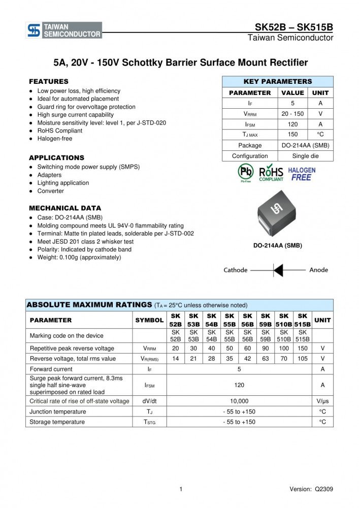 SK55B datasheet page 1