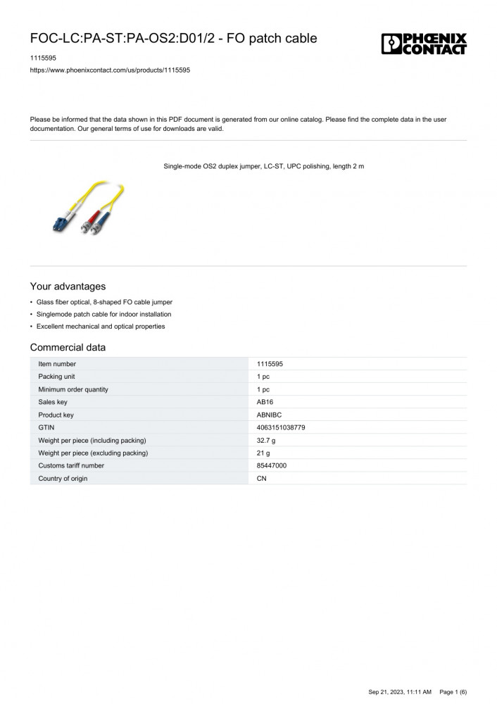 Phoenix Contact 1115595 technical document page 1