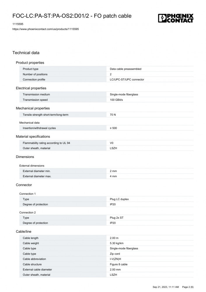 Phoenix Contact 1115595 technical document page 2