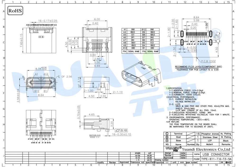TYPE-611-7.6-T3-5A technical drawing page 1