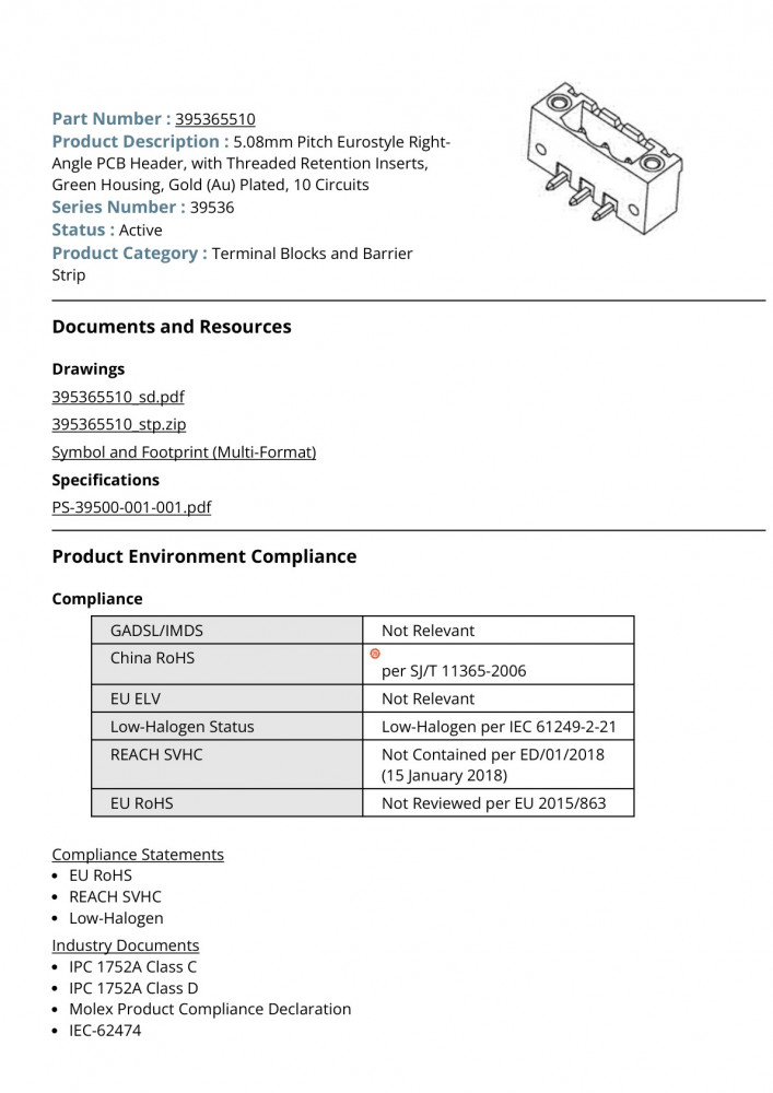 ESE Eurostyle terminal block product specification, page 1