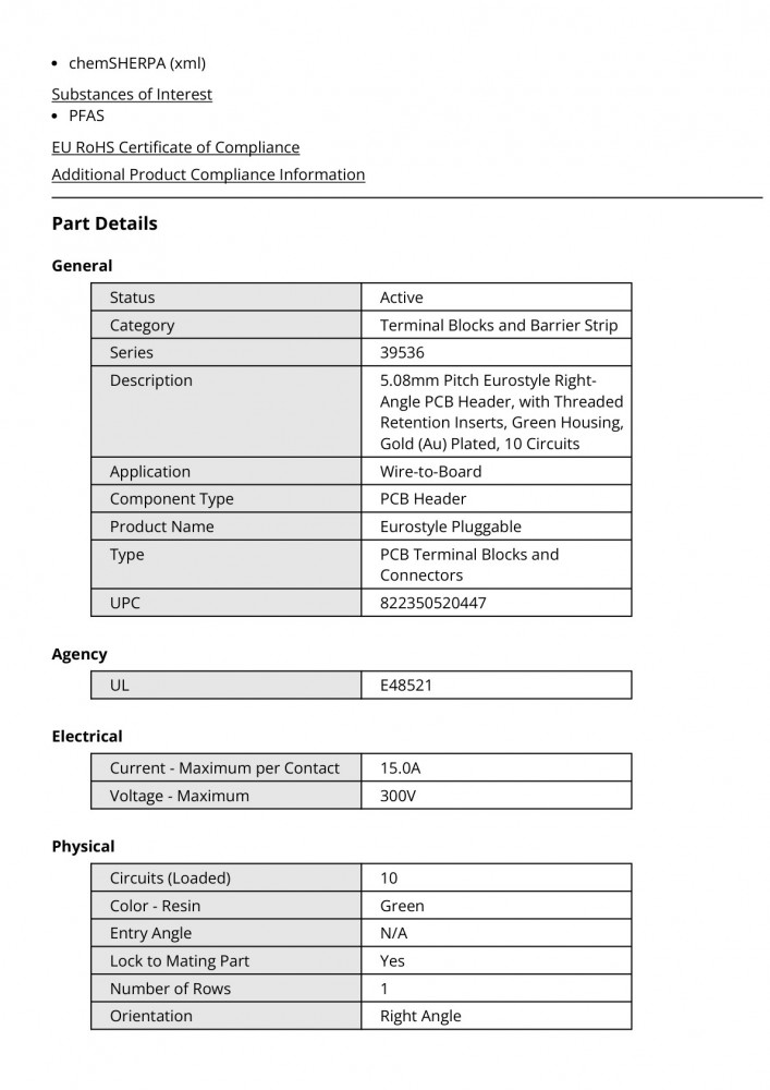 ESE Eurostyle terminal block product specification, page 2