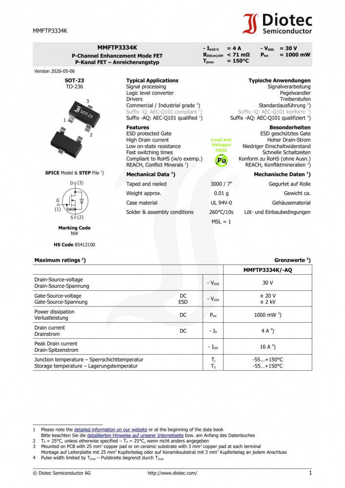 MMFTP3334K-AQ technical document page 1