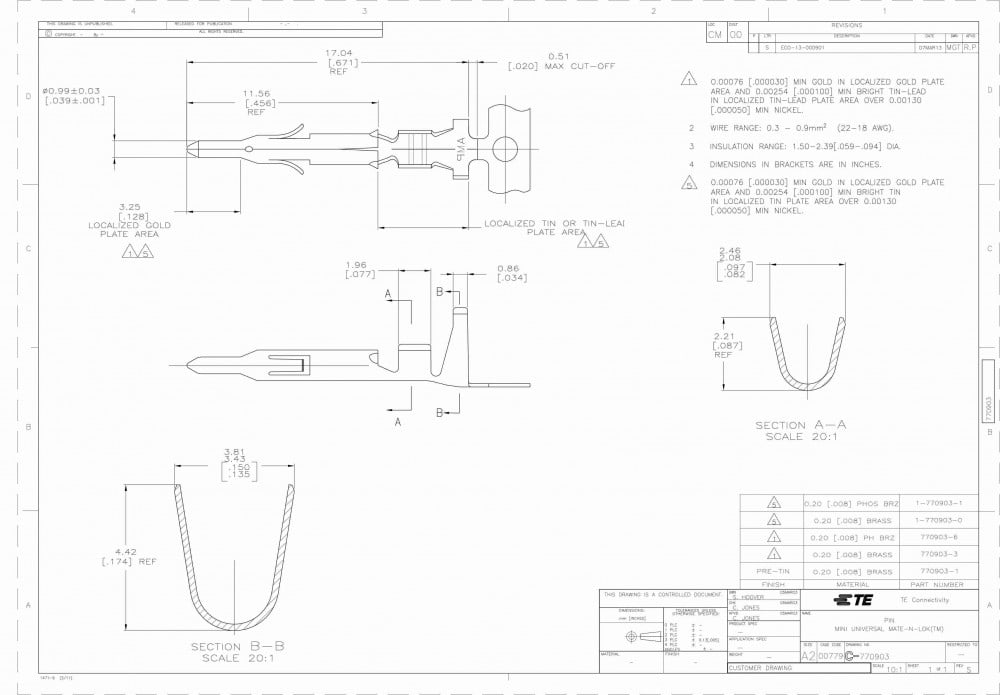 TE Connectivity 770903 controlled drawing