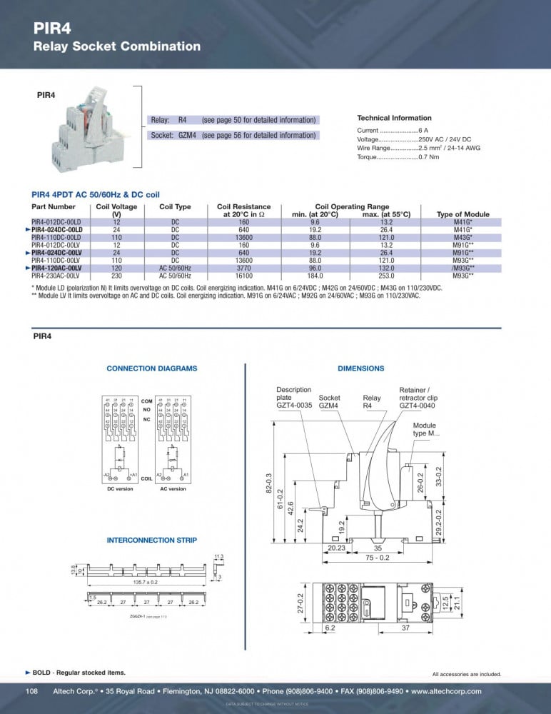 Altech PIR4 relay datasheet page