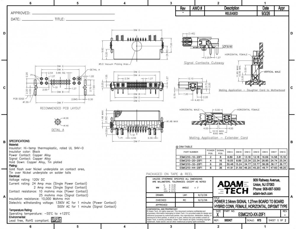 ADAM TECH ESMC21D-XX-20F1 drawing, page 1