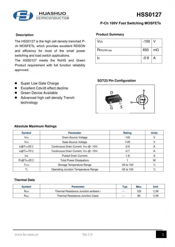 HSS0127 datasheet page 1